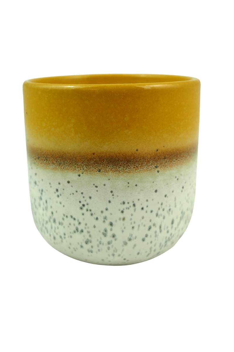 Solaris Yellow and cream speckled ceramic candle pot