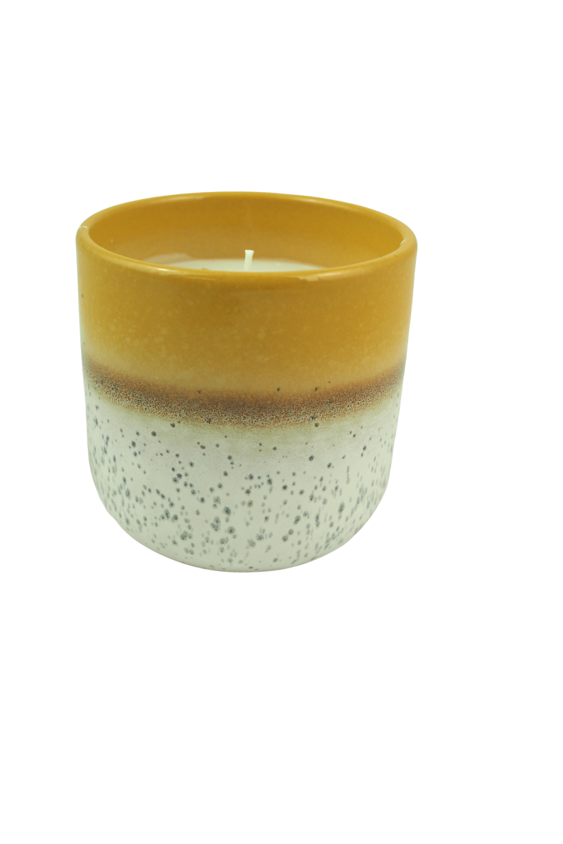 Solaris Yellow and cream speckled ceramic candle pot